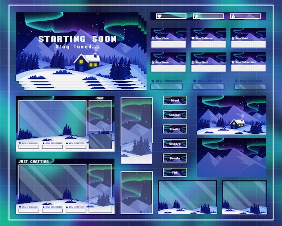 Twitch Overlay Package Northern Light 8bit Pixel Winter - Etsy