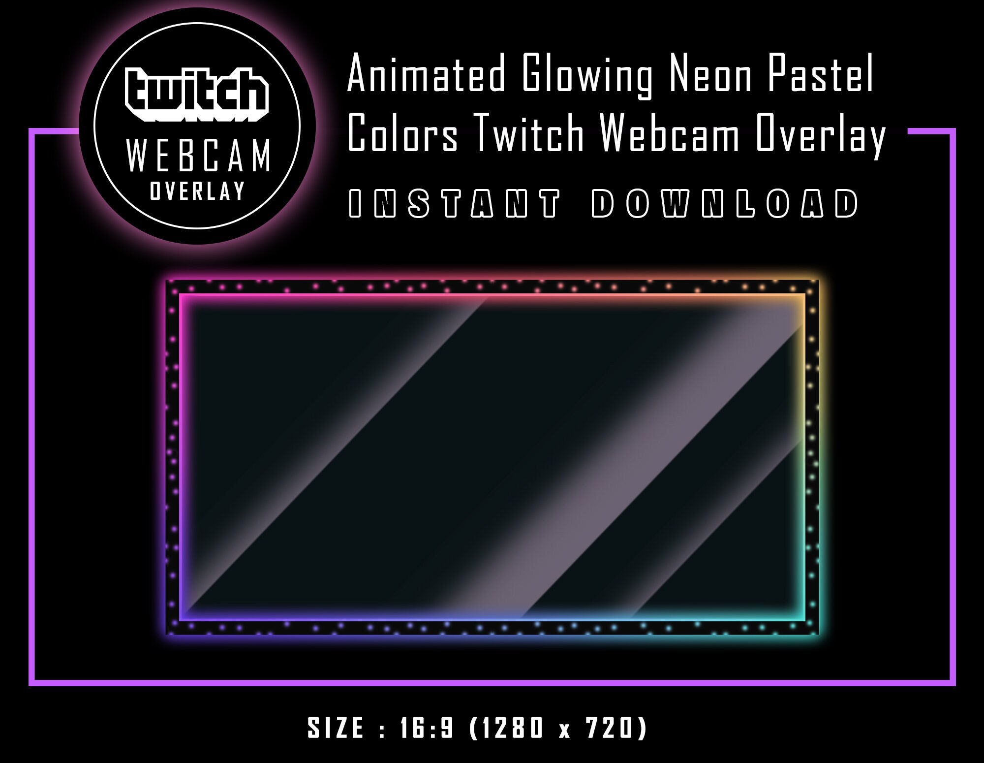 Twitch Webcam Overlay Animated Glowing Neon Pastel Colors Facecam ...