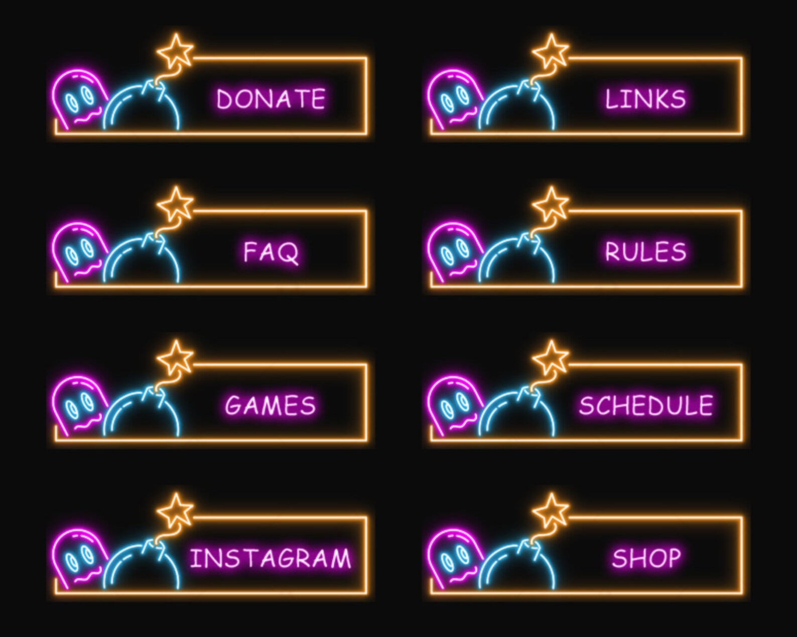 Twitch Panels Neon Bomberman Gaming Neon 20x Twitch Panels - Etsy