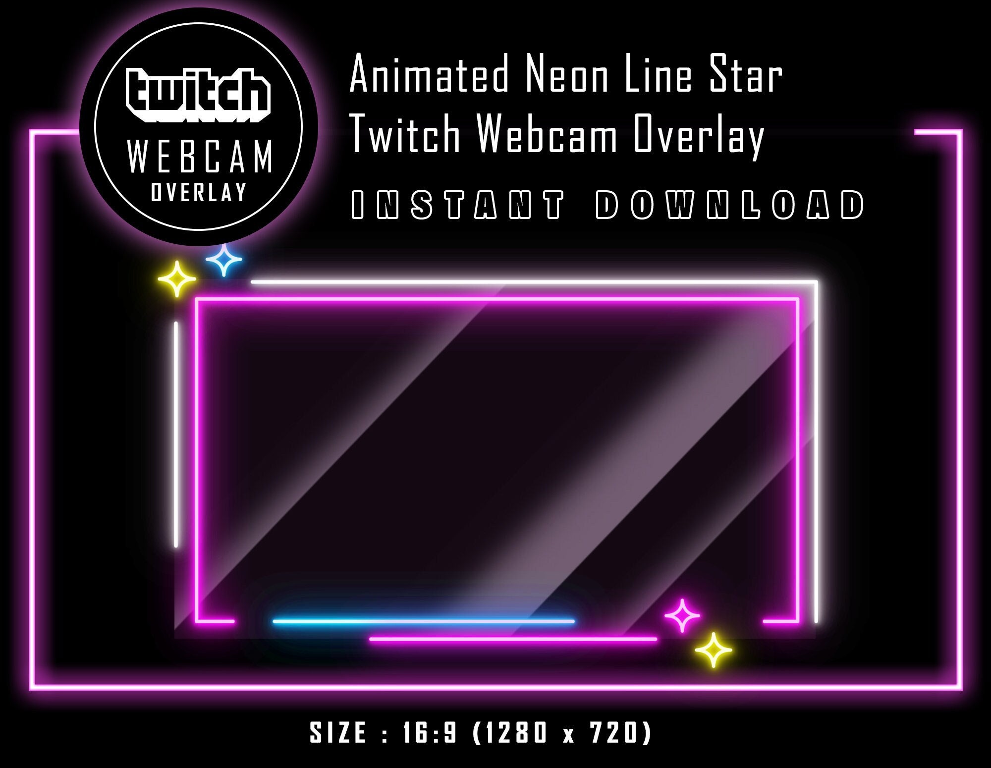 Twitch Webcam Overlay Animated Neon Line Star Facecam Overlay - Etsy