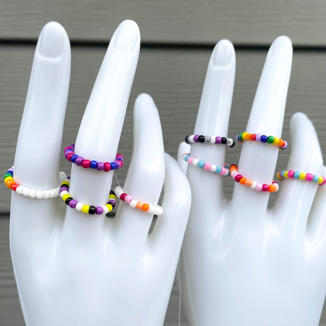Beaded Pride Rings | Rainbow Ring | Lesbian Ring | LGBT Ring | Trans ...