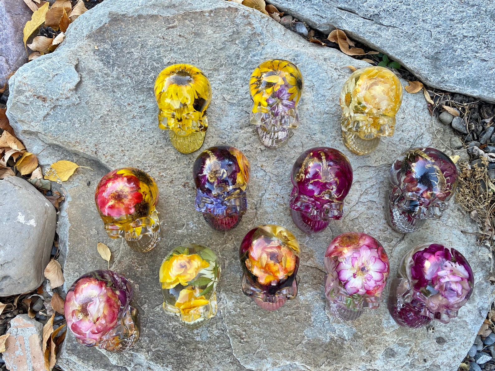 Custom Resin Skulls With Real Flowers. Roses Carnations - Etsy