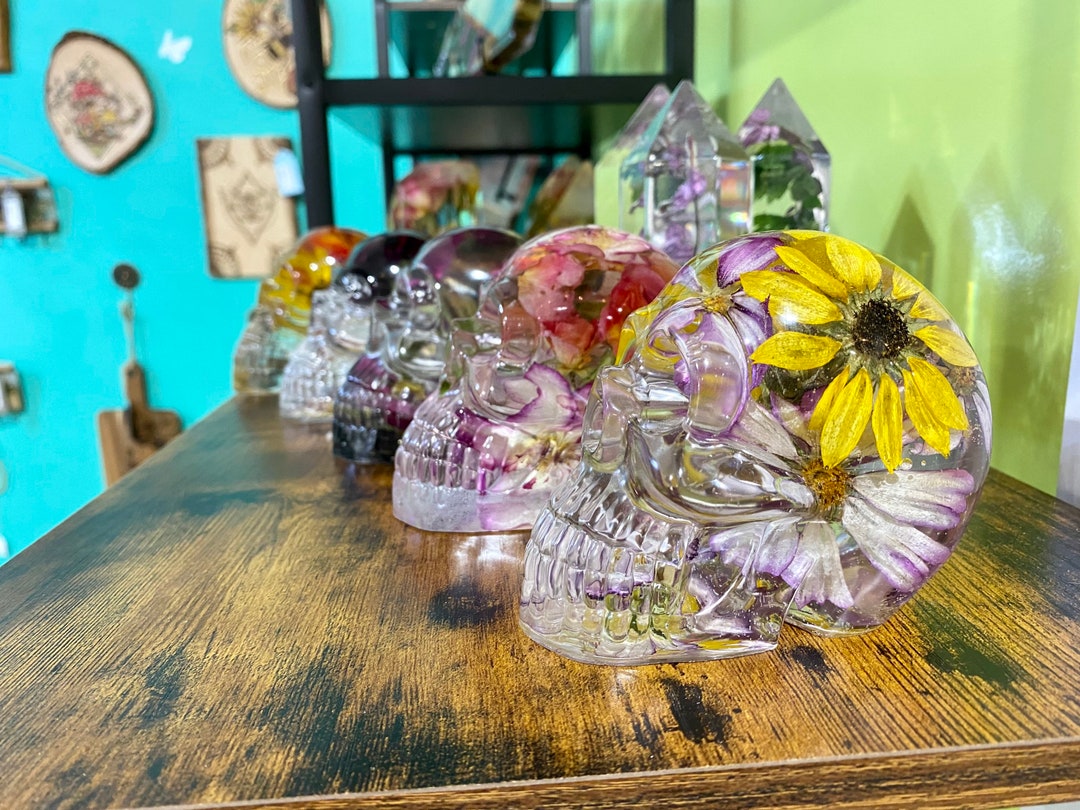 Custom Resin Skulls With Real Flowers. Roses, Carnations, Sunflowers ...