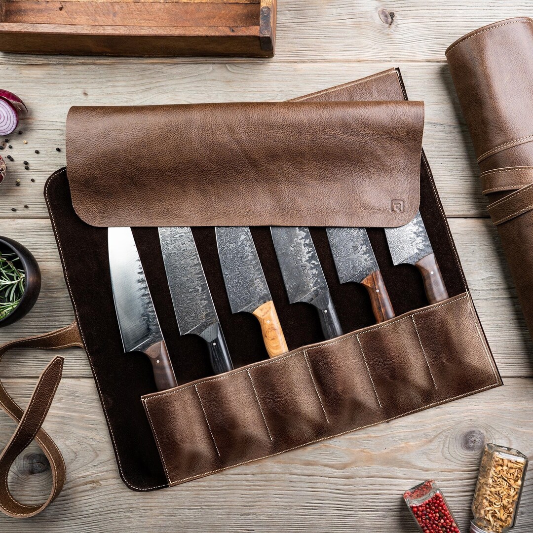 PREMIUM Leather Knife Roll • for 6 Knives • Personalized Gift • Fits ...