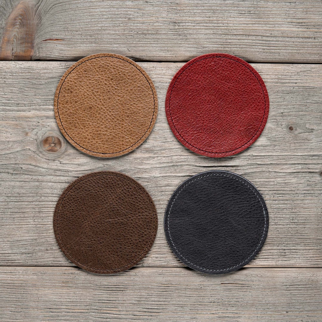 Round Leather Coaster With Suede Backing • Waterproof and Robust ...