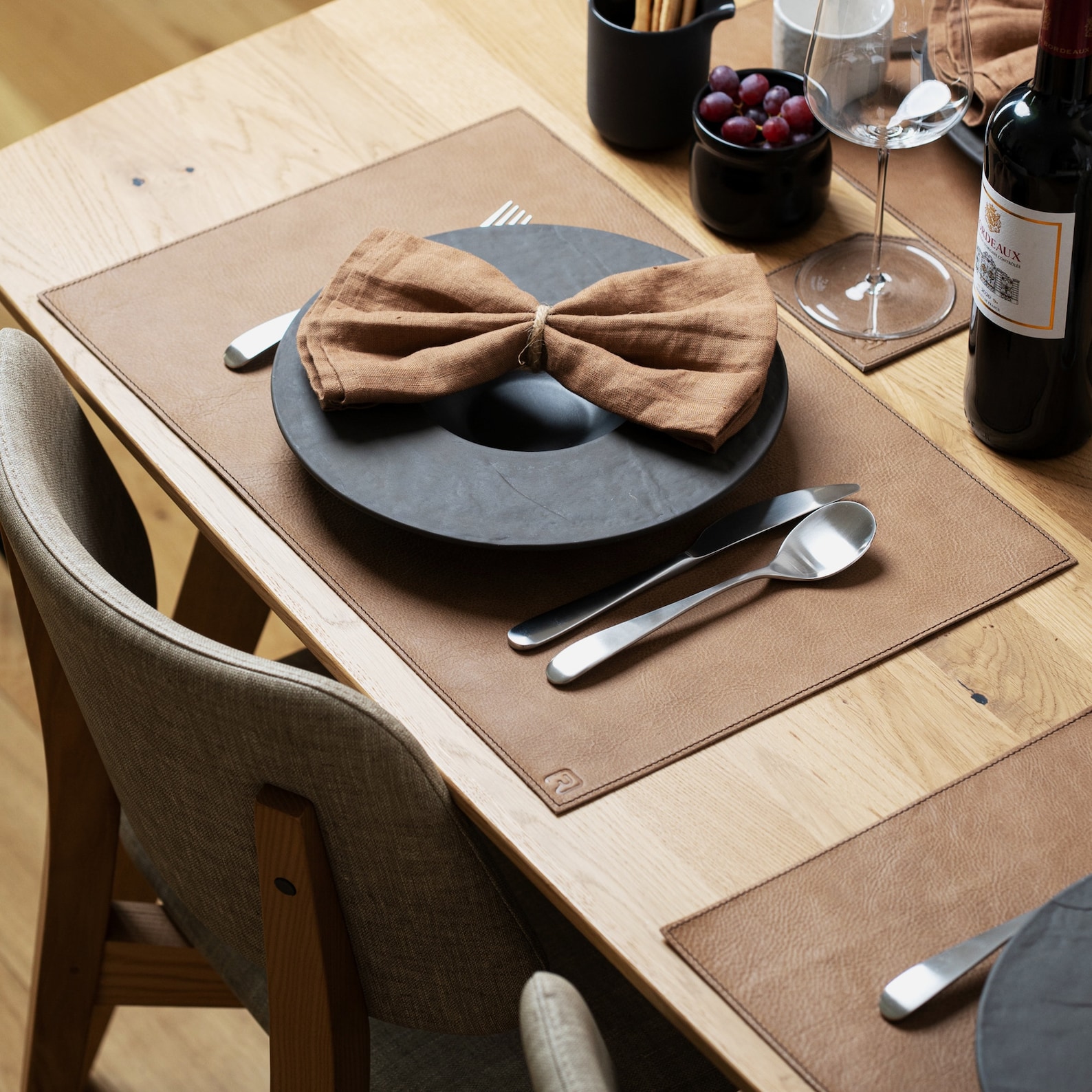 Tobacco Beige Genuine Leather Rectangular Placemats • Personalized ...