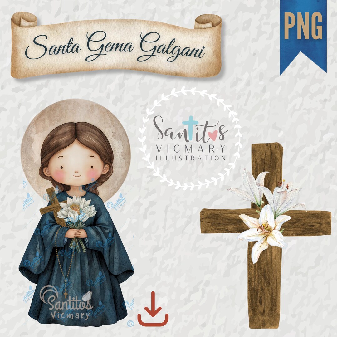Saint Gemma Galgani Watercolor PNG | Santa Gema Digital Illustration ...