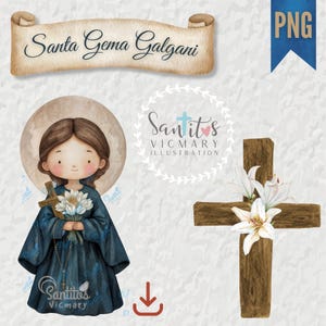 Saint Gemma Galgani Watercolor PNG | Santa Gema Digital Illustration ...