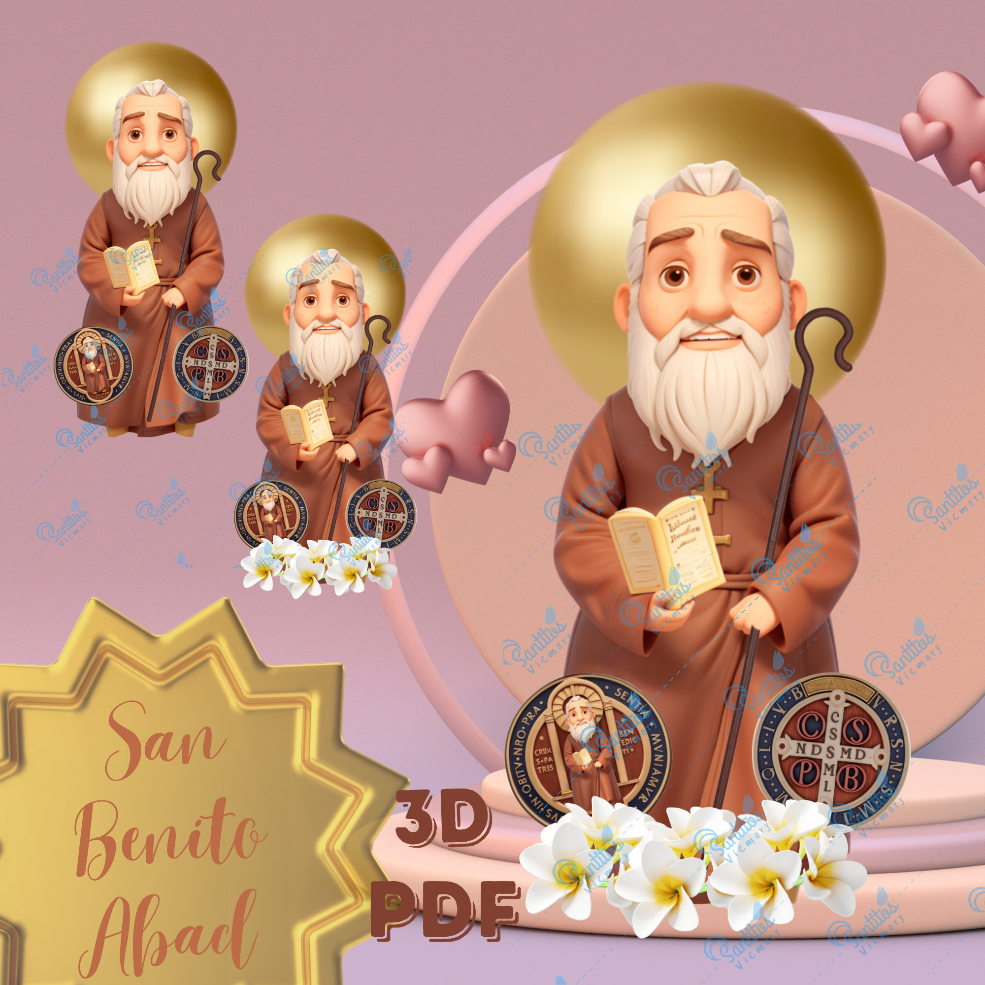 Saint Benedict Abbot 3D Digital Download, Saint Benedict Image for ...