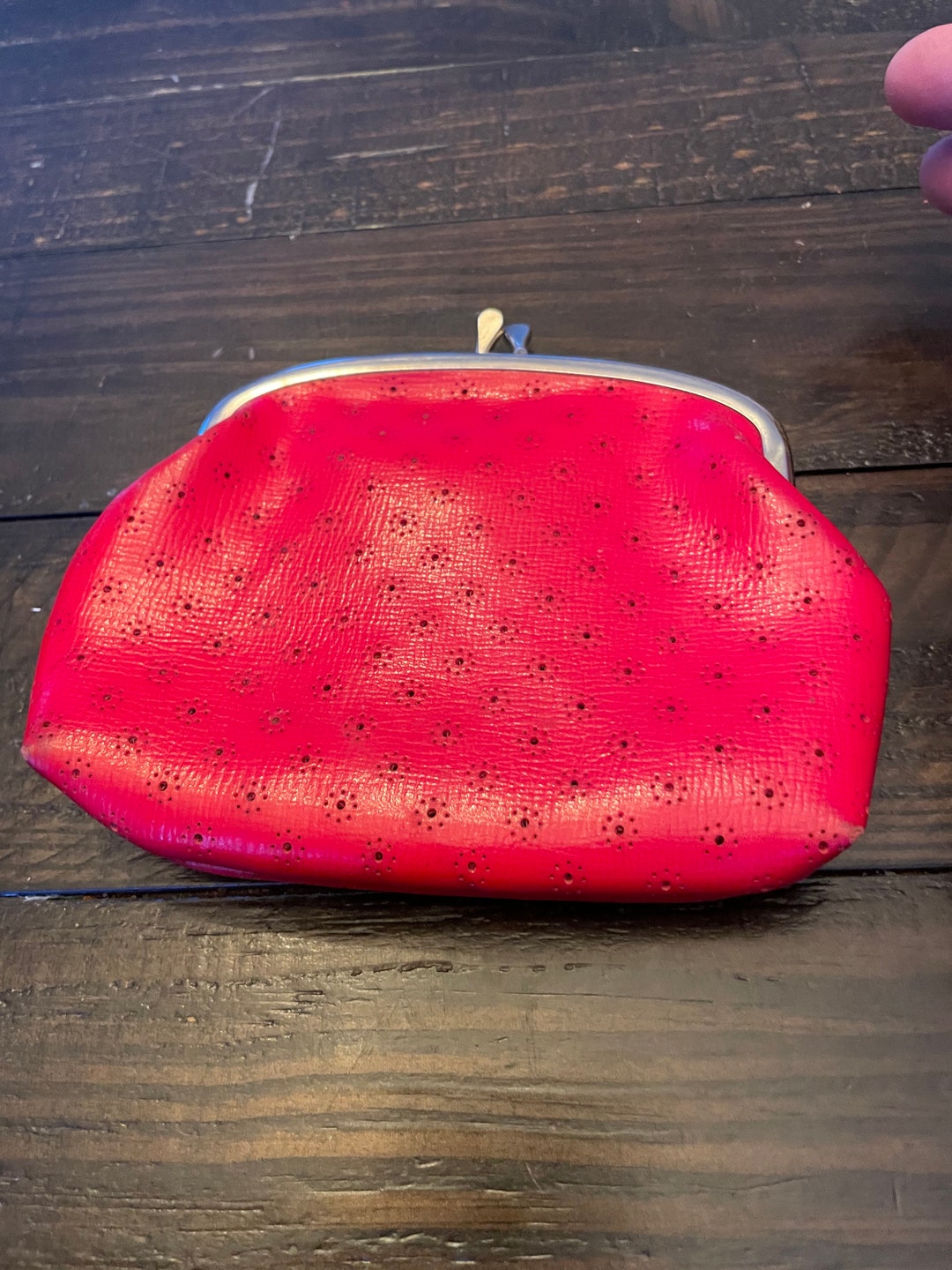 Midcentury Modern Red Leather Coin Purse With Black Circle Patterns ...