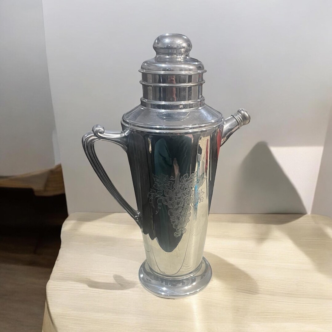 Antique Cocktail Shaker Chrome Stainless Steel Art Deco Vintage Barware ...