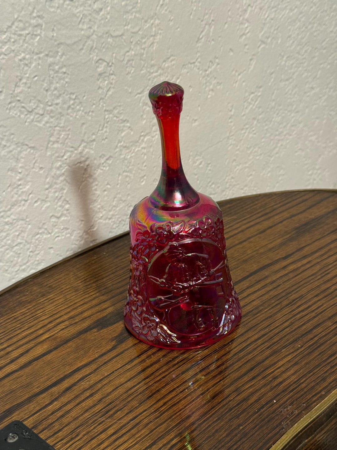 Vintage Iridescent Ruby Red Glass Bell – Blacksmith Design – Carnival ...