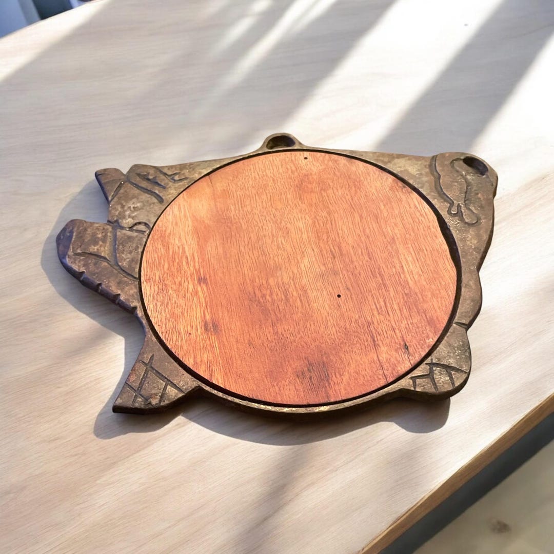 Vintage Cast Iron Pig Footed Trivet Wood Kitchen Taiwan Hot Pad Rustic ...