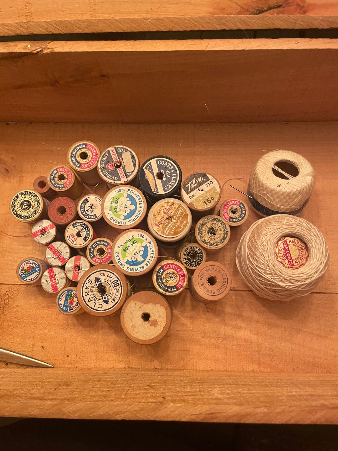 Antique Wooden Thread Spools Clark's, American Thread Co, Six Star Cord ...