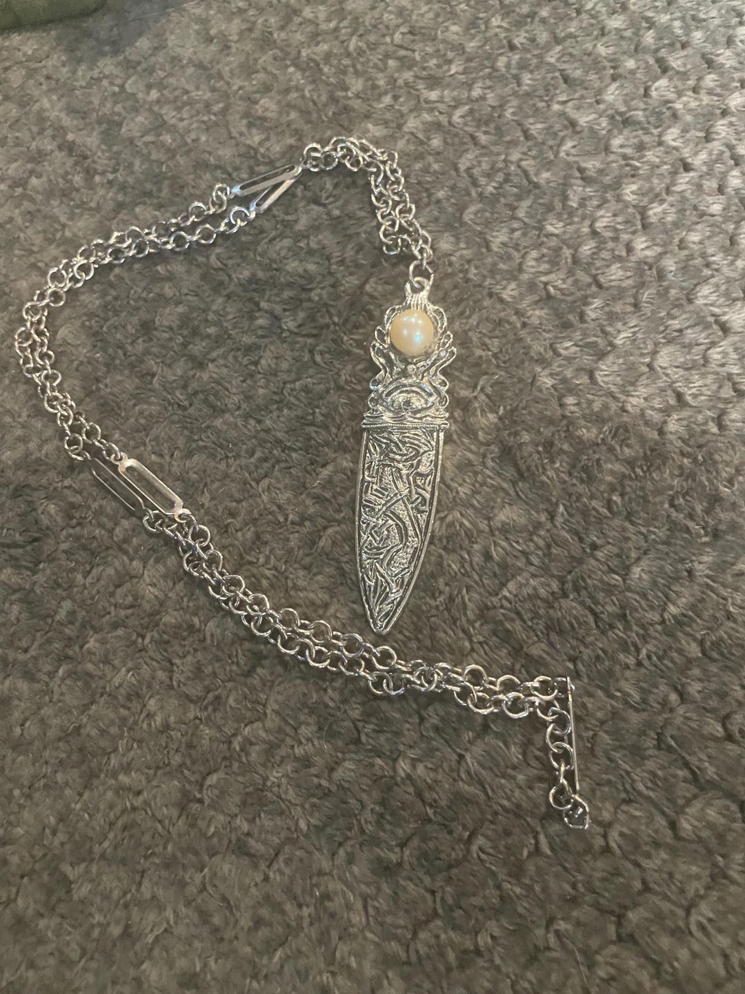 Pewter Dagger Sheath and Pearl Pendant Neckleace Pewter - Etsy