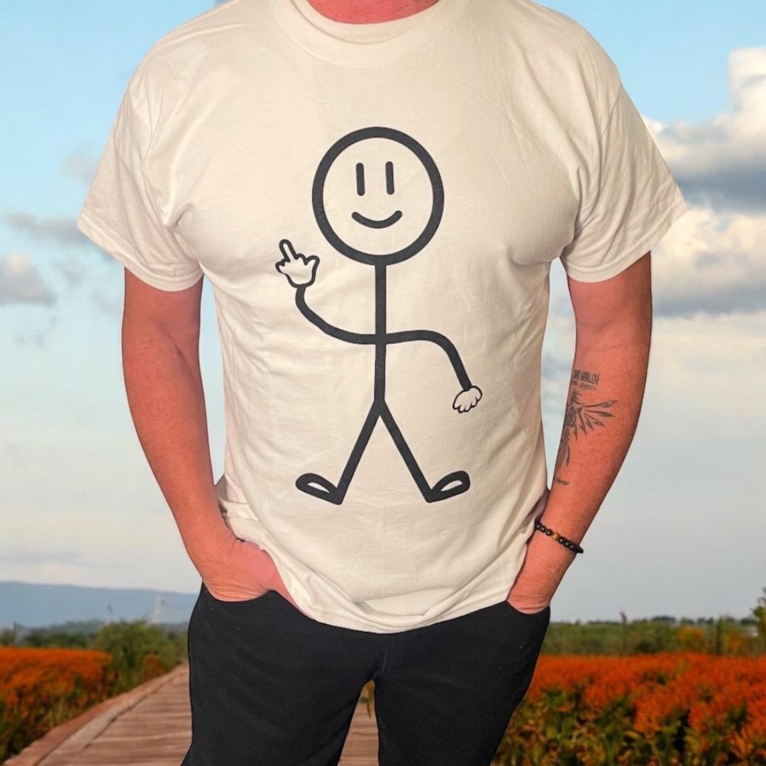 Stick Figure Middle Finger Double Sided White Graphic T Shirt Humorous ...