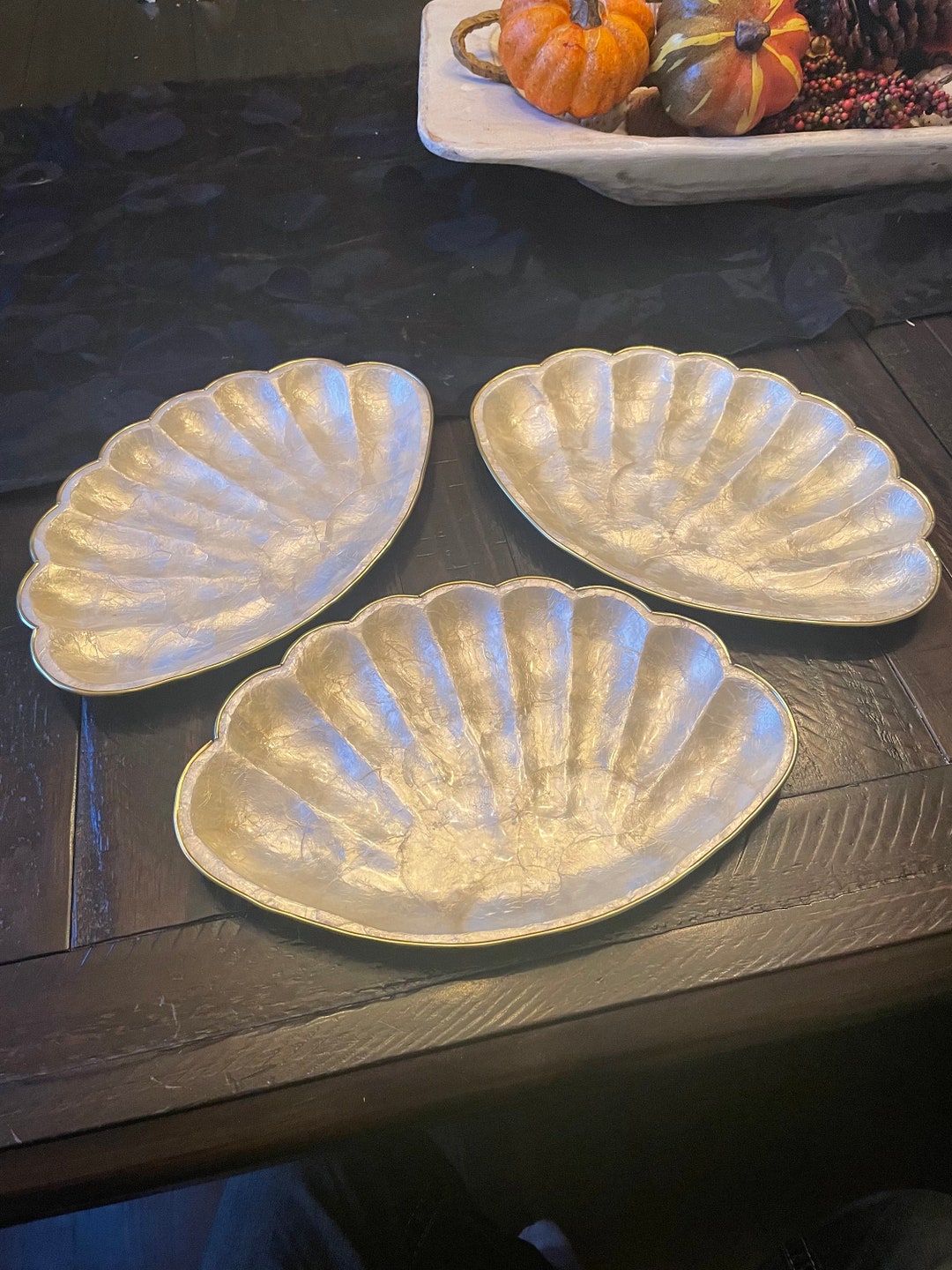 Capiz Set 3 Sea Shell Tray Plates Gold MCM Mermaid Ocean Tropical ...