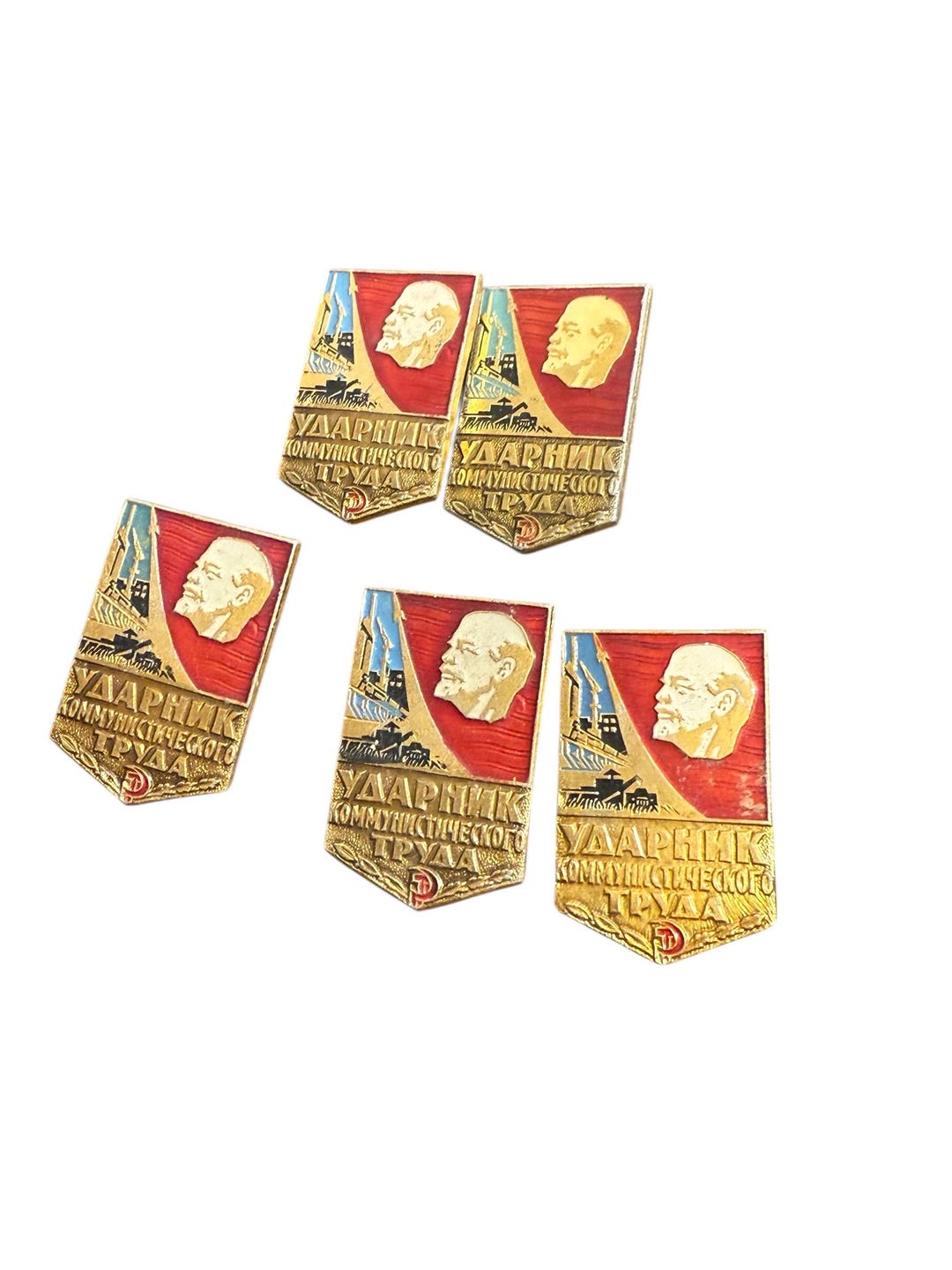 Lot of 5 Vintage Soviet USSR Lenin “shock Worker of Communist Labor ...