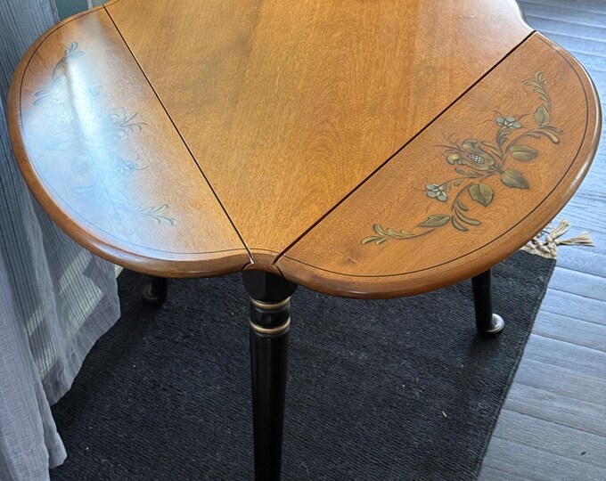 Vintage Ethan Allen Drop-leaf Clover Table – Hand-painted Floral Accent ...
