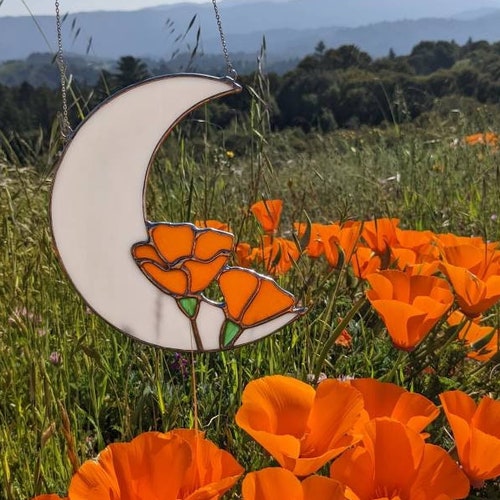 California Poppy Moon Stained Glass - Etsy