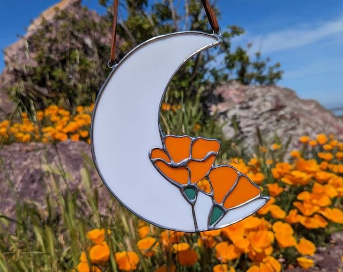 California Poppy Moon Stained Glass - Etsy