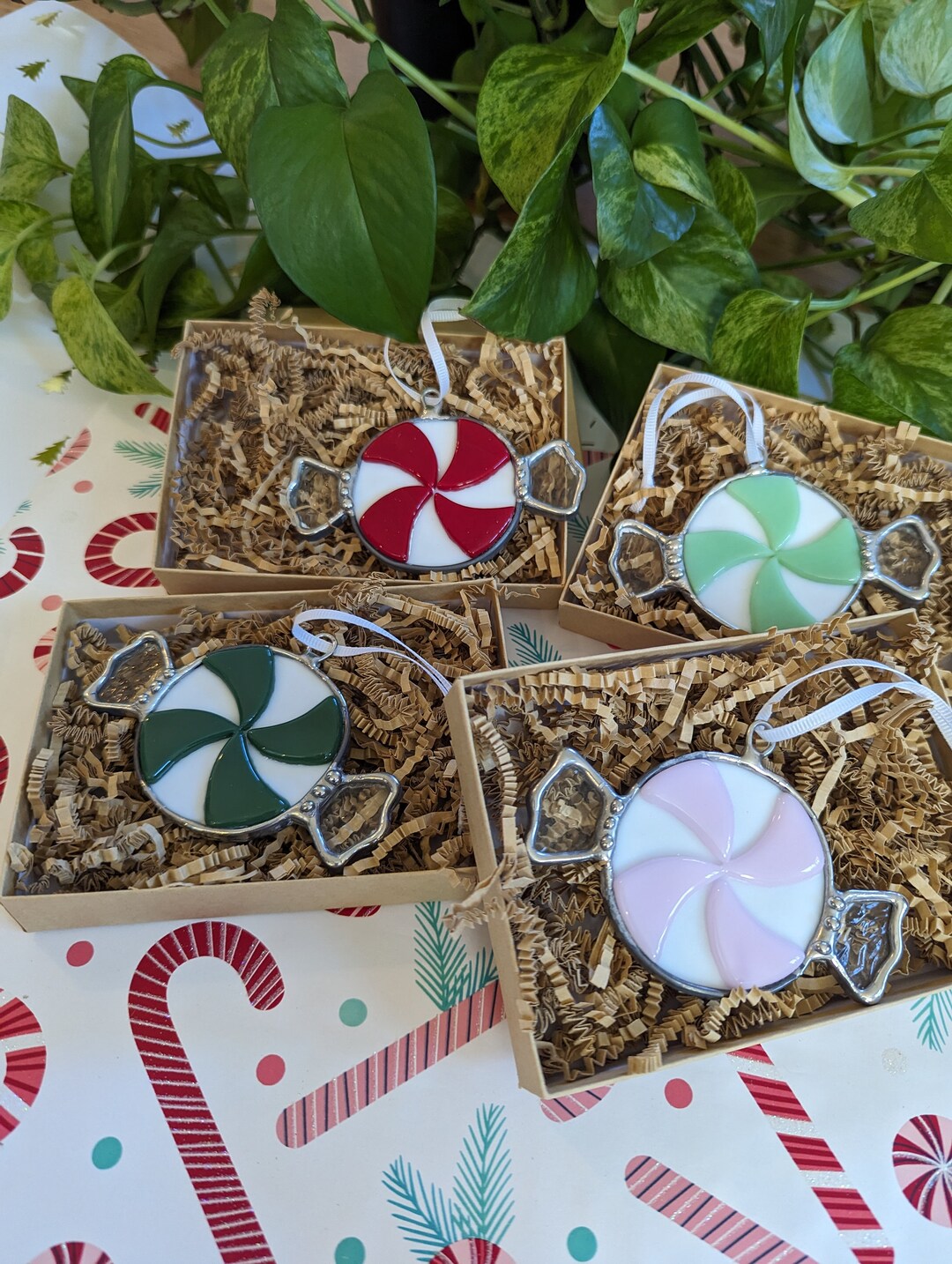 Stained Glass Peppermint Candy Ornament - Etsy