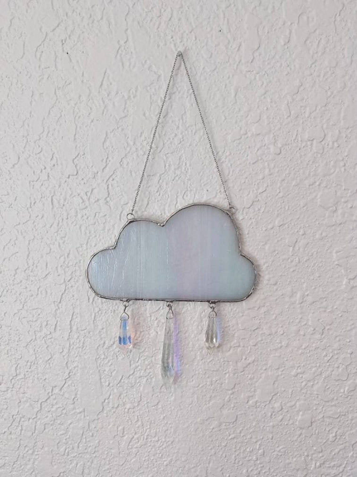 Raining Crystals Stained Glass Cloud Window Hanging Suncatcher | Etsy