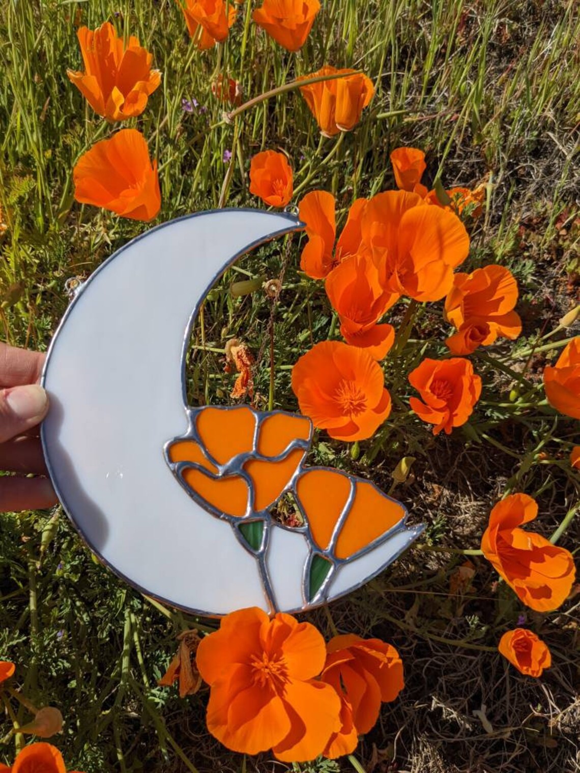 California Poppy Moon Stained Glass - Etsy