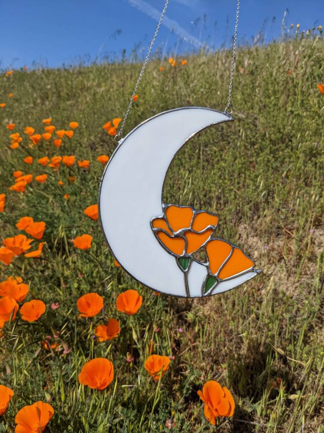 California Poppy Moon Stained Glass - Etsy