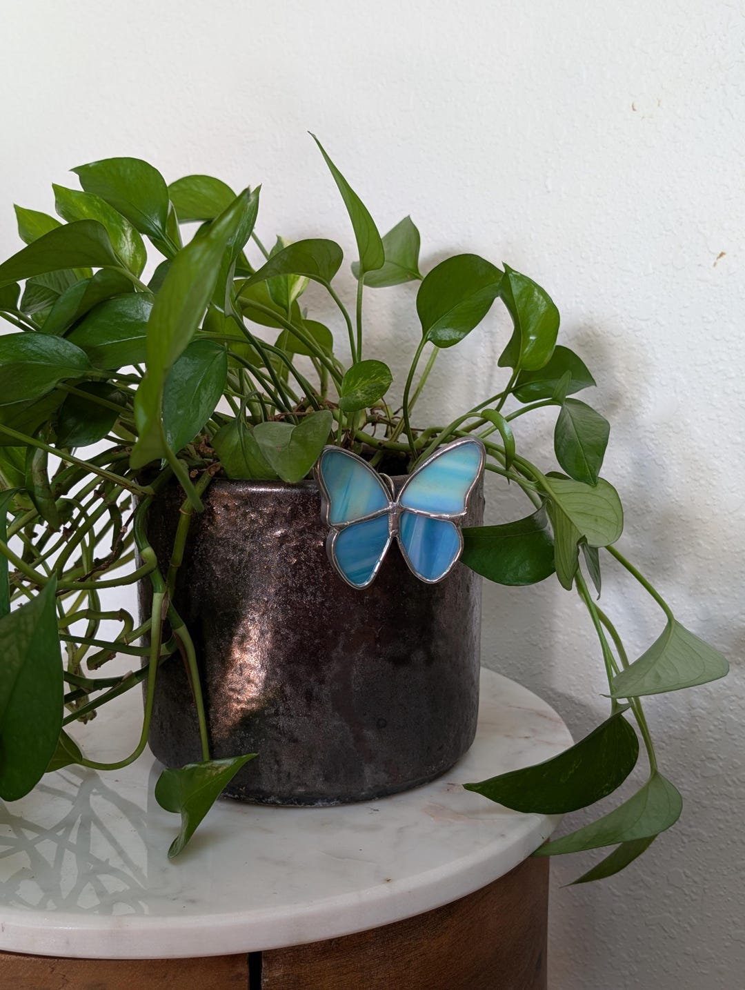 Stained Glass Blue Butterfly Planter Buddy, Pot Hanger - Etsy