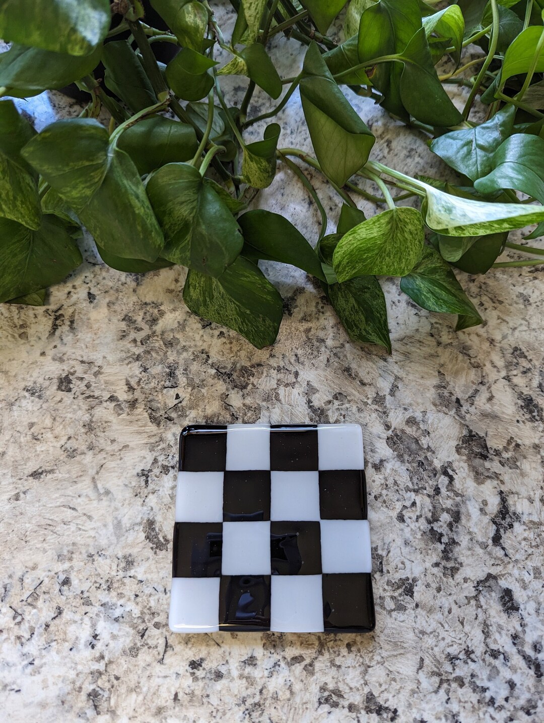 Fused Glass Checkerboard Drink Coaster - Etsy