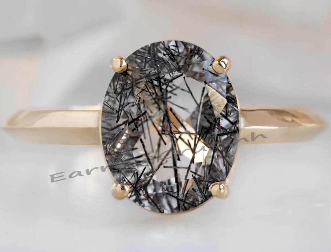 Rutilated Quartz Ring , Black Rutile Quartz Ring, 925 Sterling Silver ...