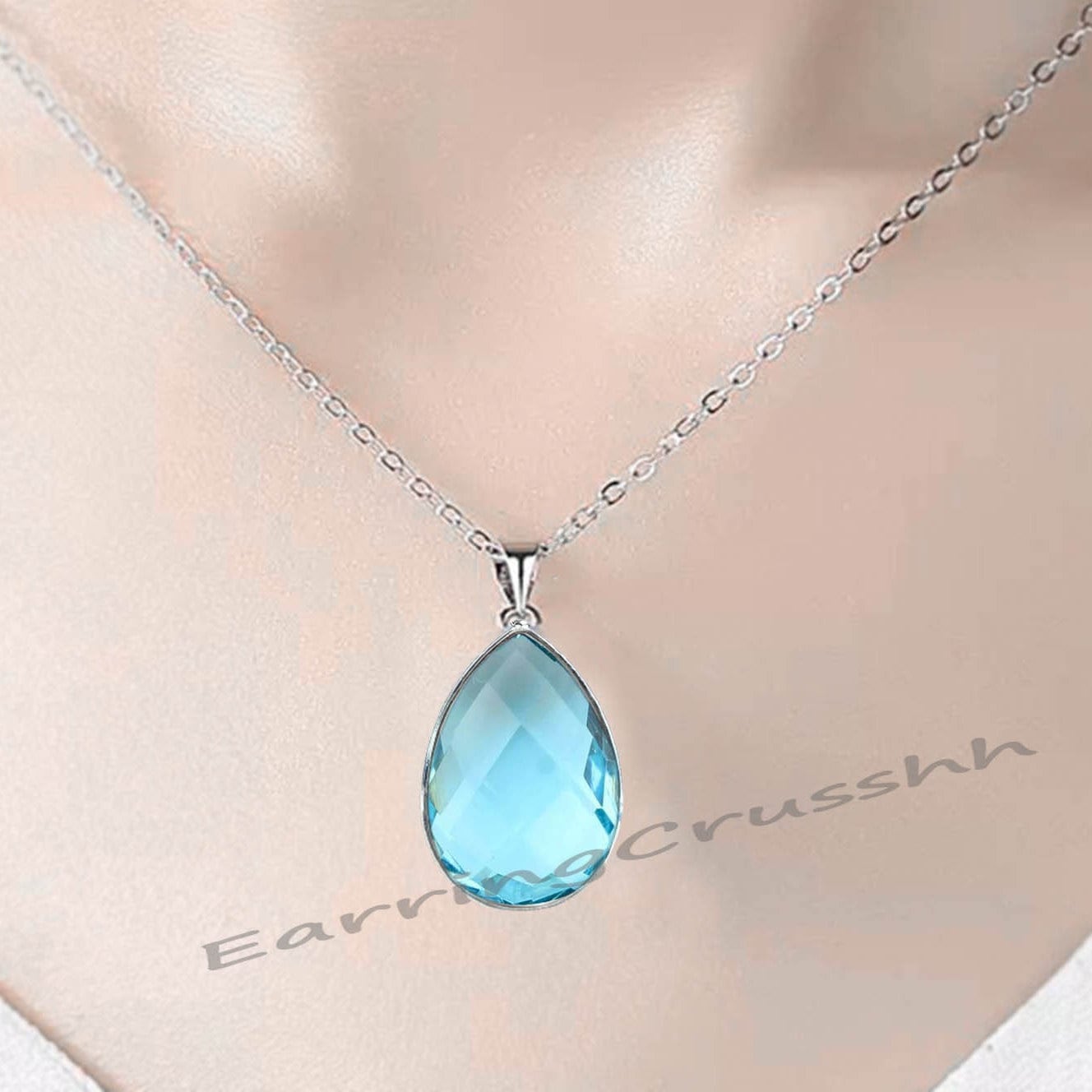 Teardrop Blue Topaz Necklace: 925 Sterling Silver Pendant - Etsy
