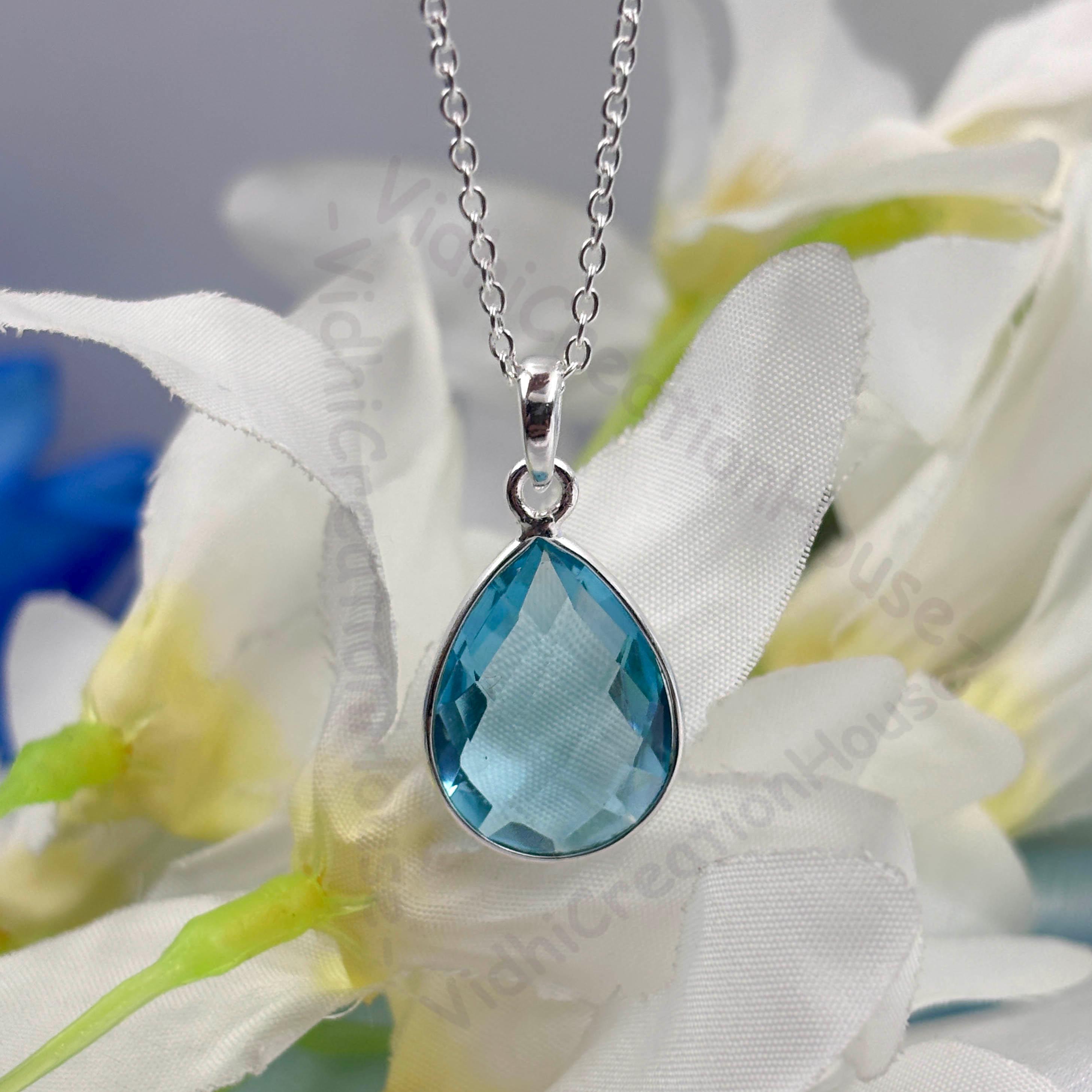 Teardrop Blue Topaz Necklace: 925 Sterling Silver Pendant - Etsy