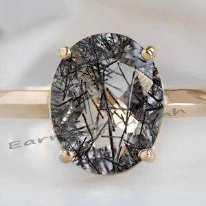 Rutilated Quartz Ring , Black Rutile Quartz Ring, 925 Sterling Silver Solitaire Minimalist Ring ...