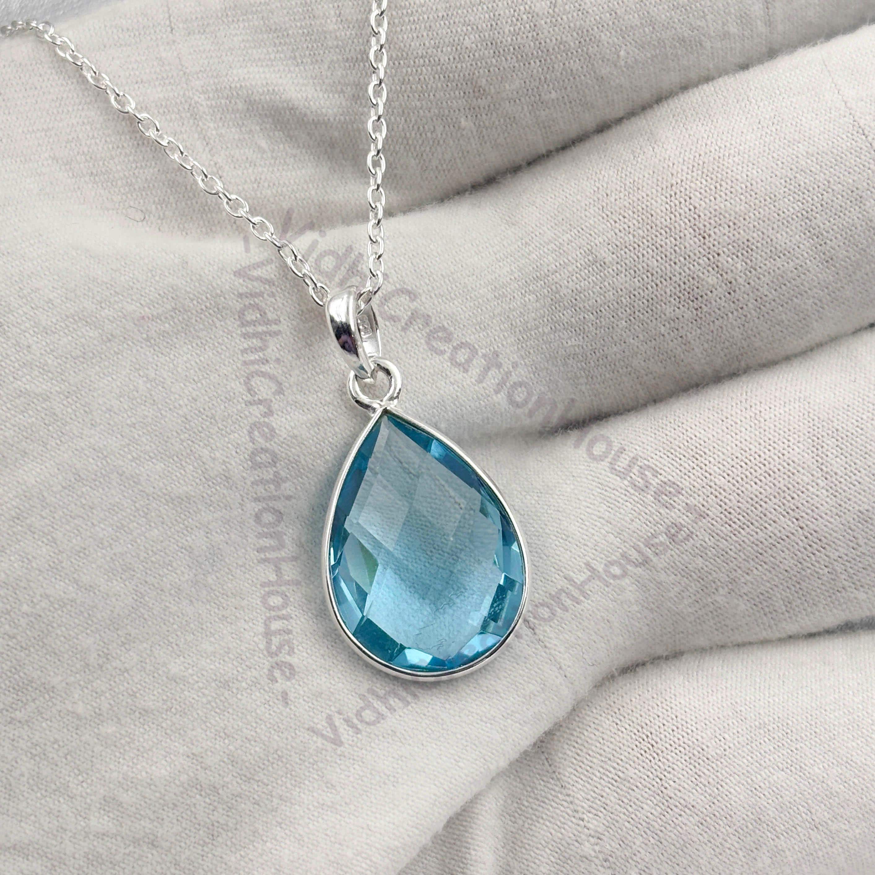 Teardrop Blue Topaz Necklace: 925 Sterling Silver Pendant - Etsy