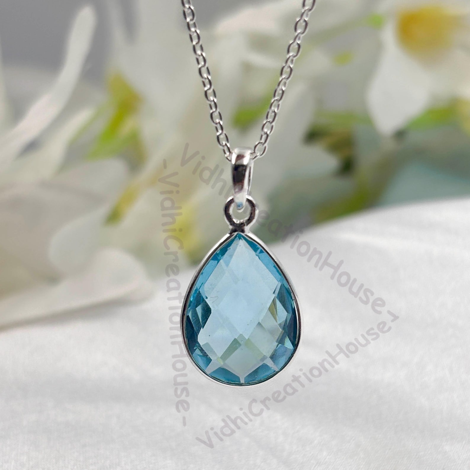 Teardrop Blue Topaz Necklace: 925 Sterling Silver Pendant - Etsy