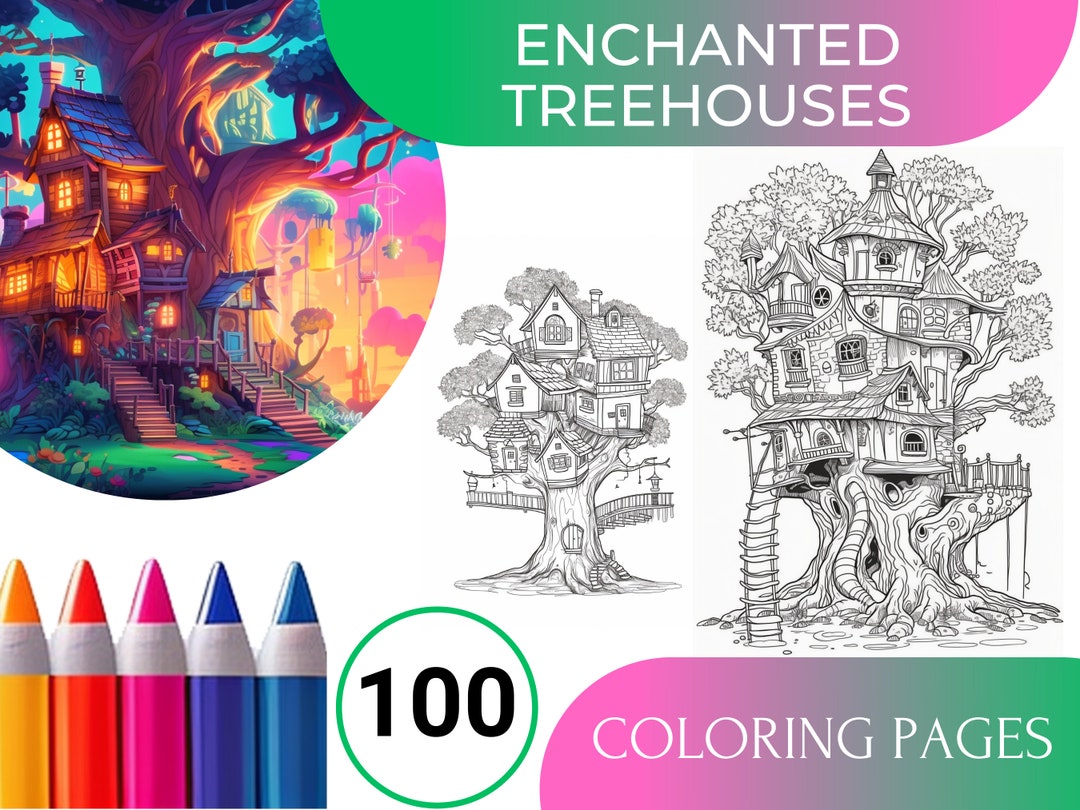 100 Enchanted Treehouse Coloring Pages Tree House Enchanted Treehouse ...