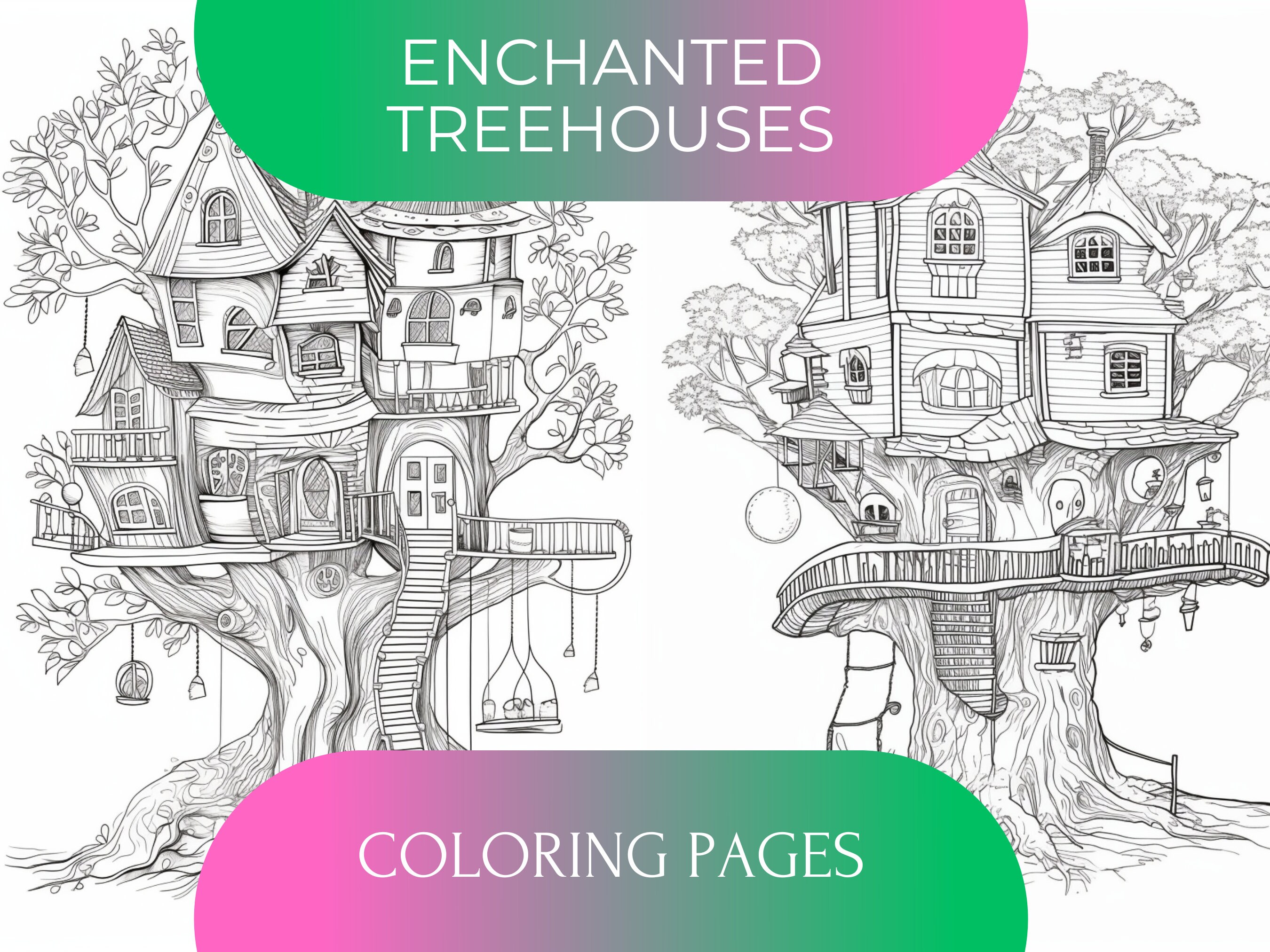100 Enchanted Treehouse Coloring Pages Tree House Enchanted Treehouse ...