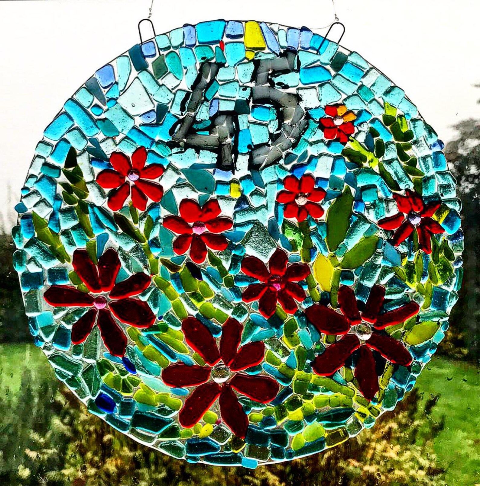 Custom Fused Glass Flower Mosaic House Number Sign - Etsy