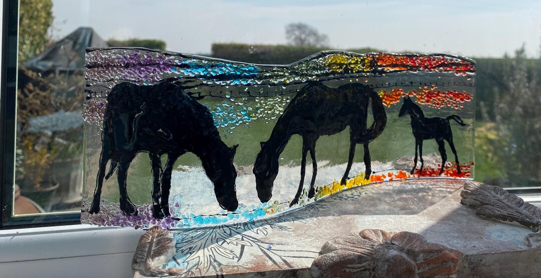 Fused Glass Meadow Scene With Horses - Etsy
