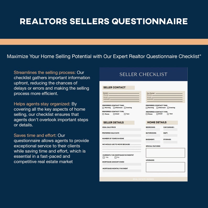 Realtor Seller Questionnaire Checklist - Etsy