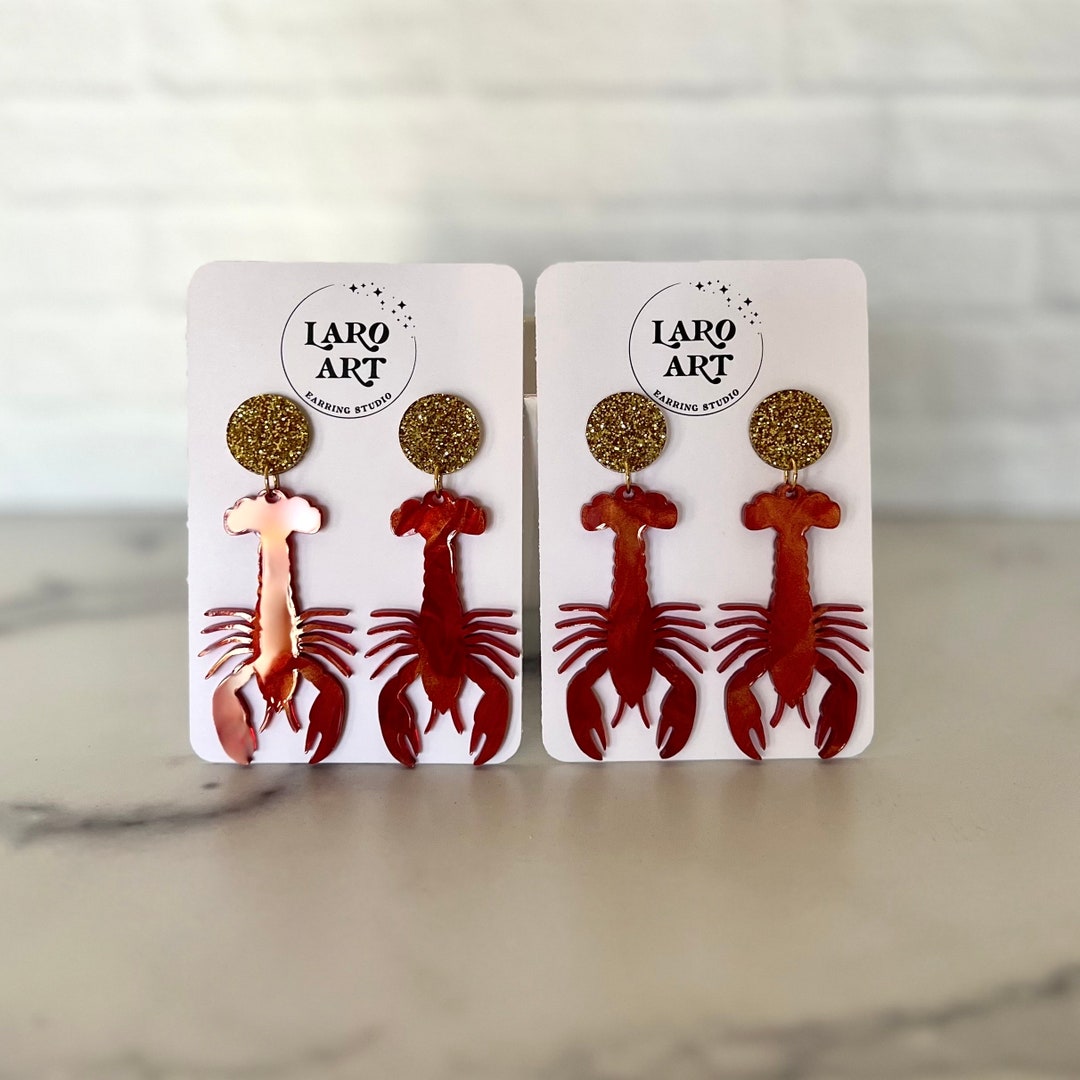 Crawfish With Gold Glitter Top Laser Cut Acrylic Earrings 163 - Etsy