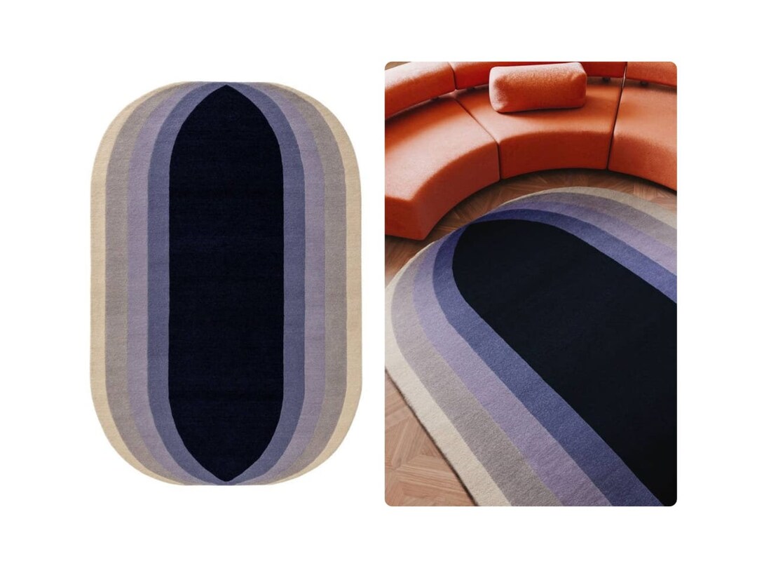 Abstract Oval Rug Blue Natural Tufted 8x10, 8x11, 8x13, 9x10 Large Oval ...
