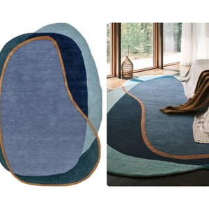 Irregular Rug Blue Color Rectangle Shape Irregular Rugs 5x7, 5x8, 6x8 ...