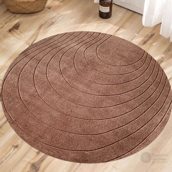 Round Tufted Brown Rug - Etsy