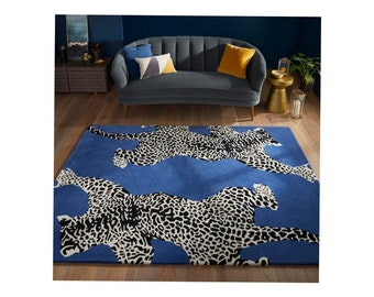 5' X 8' Tibetan Tiger/ Hand Tufted Blue Rug /woolen - Etsy