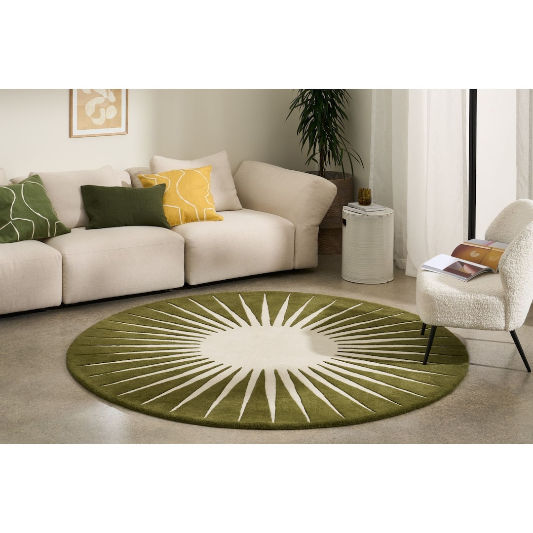 Green Round Rugs Hand Tufted 6x6, 7x7, 8x8, 9x9 Living, Bedroom Circle ...