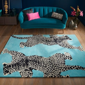 5' X 8' Tibetan Tiger/ Hand Tufted Blue Rug /woolen Animal Print/ 6x9 ...