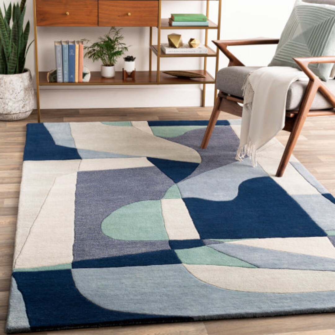 10x10 9x12 Blue Tufted Area Rug Blue Rug Juniper 5x8 8x10 8x11 10x14 ...